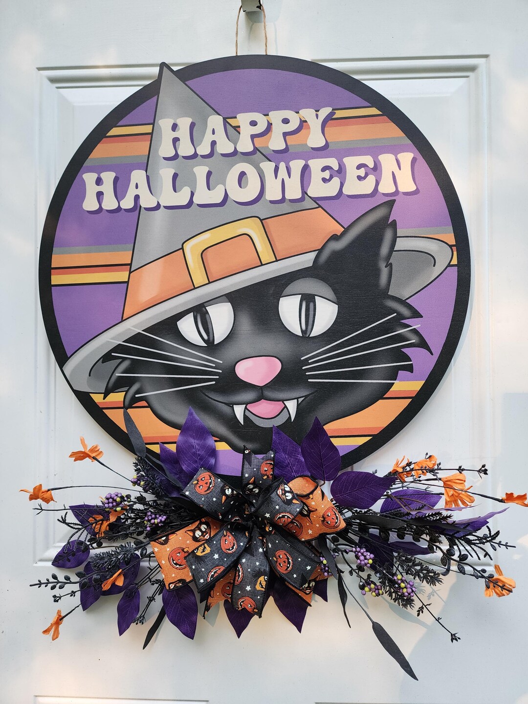 Halloween Black Cat Door Hanger Wall Hanging, Front Door Outdoor Decor ...