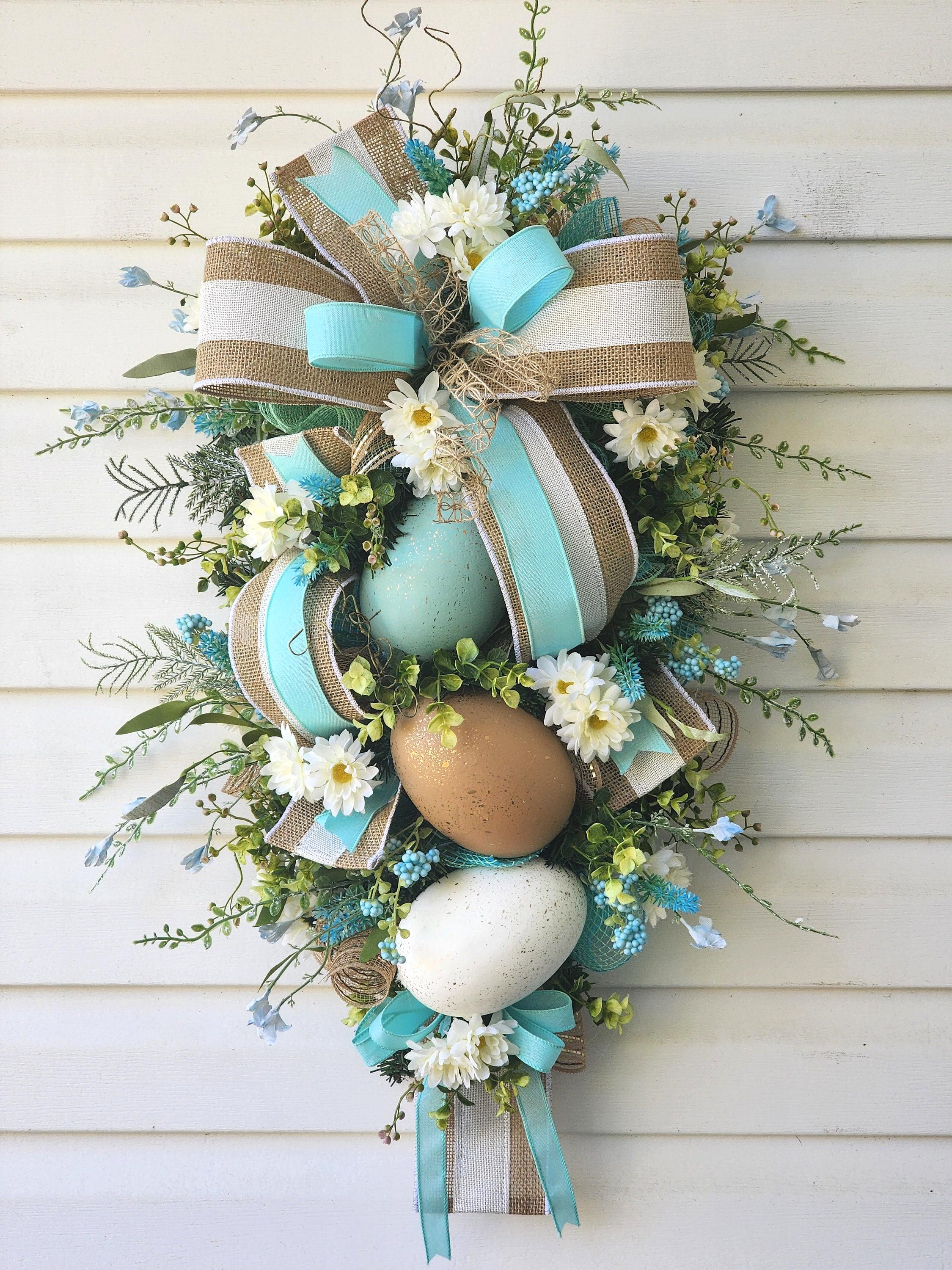 Easter Egg Floral Swag: Spring Door Hanger, Wall Decor - Etsy