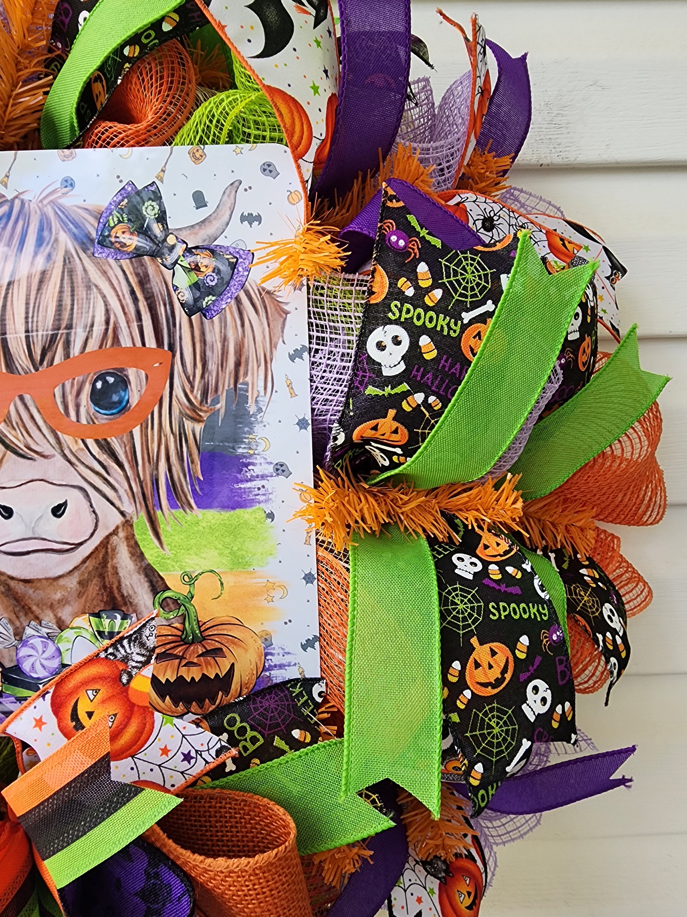 Halloween Highland Cow Fun Front Door Decor Wreath or Wall Hanging - Etsy