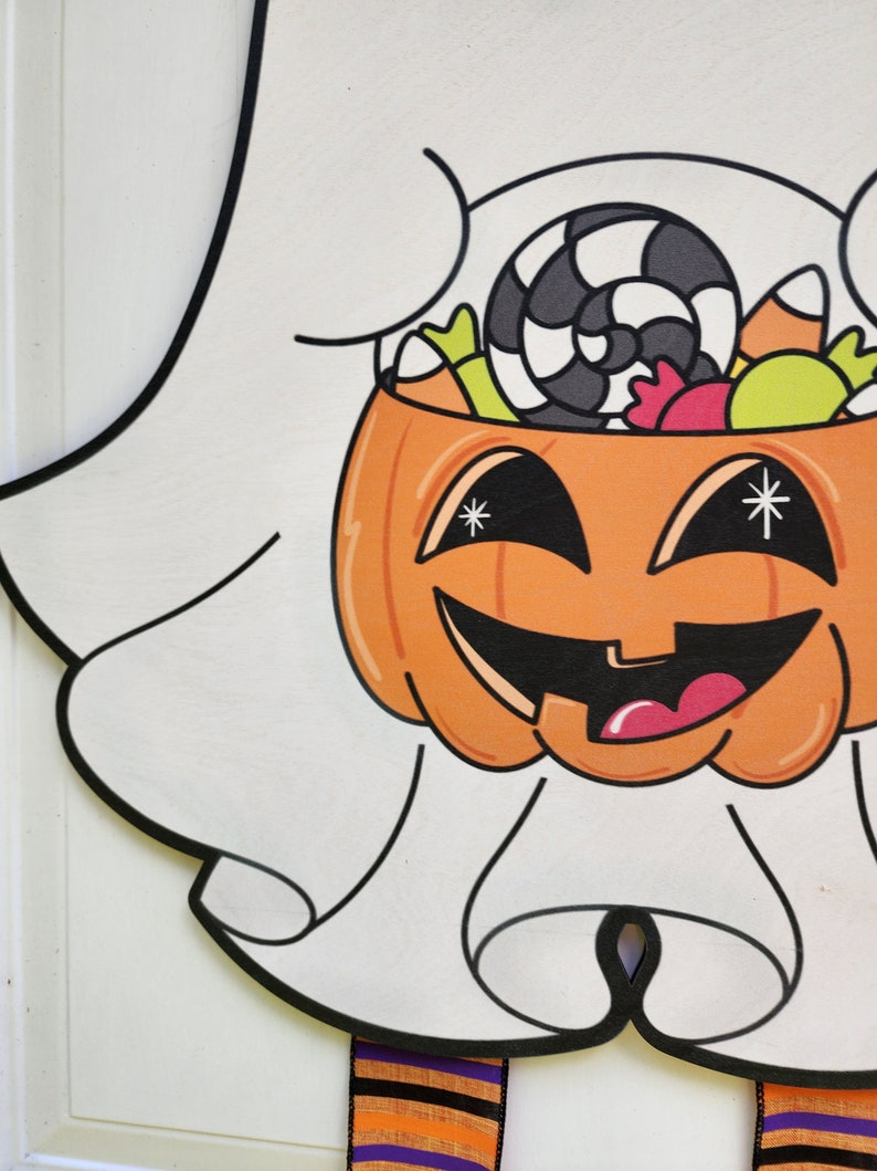 Halloween Ghost, Candy Corn, Trick or Treat Door Hanger, Wall Hanging, Front Door Outdoor Decor ...