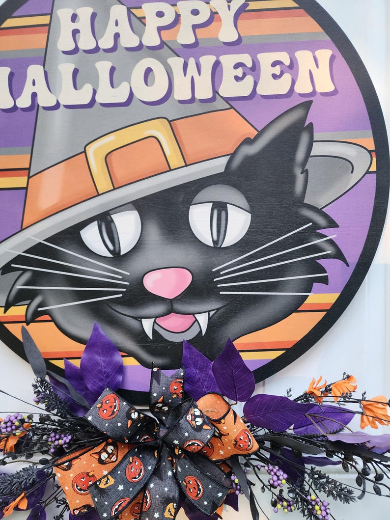 Halloween Black Cat Door Hanger Wall Hanging, Front Door Outdoor Decor ...