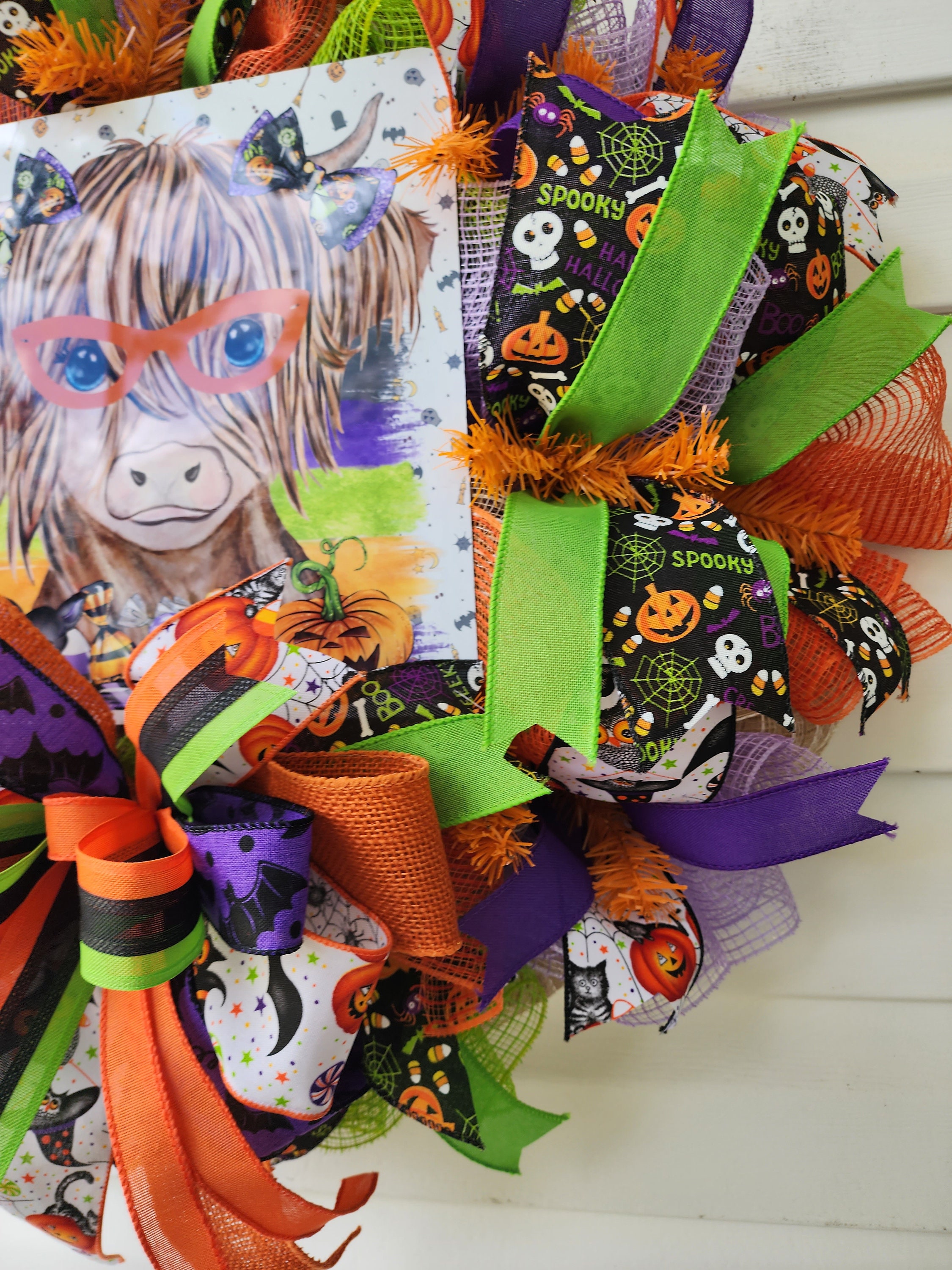 Halloween Highland Cow Fun Front Door Decor Wreath or Wall Hanging - Etsy