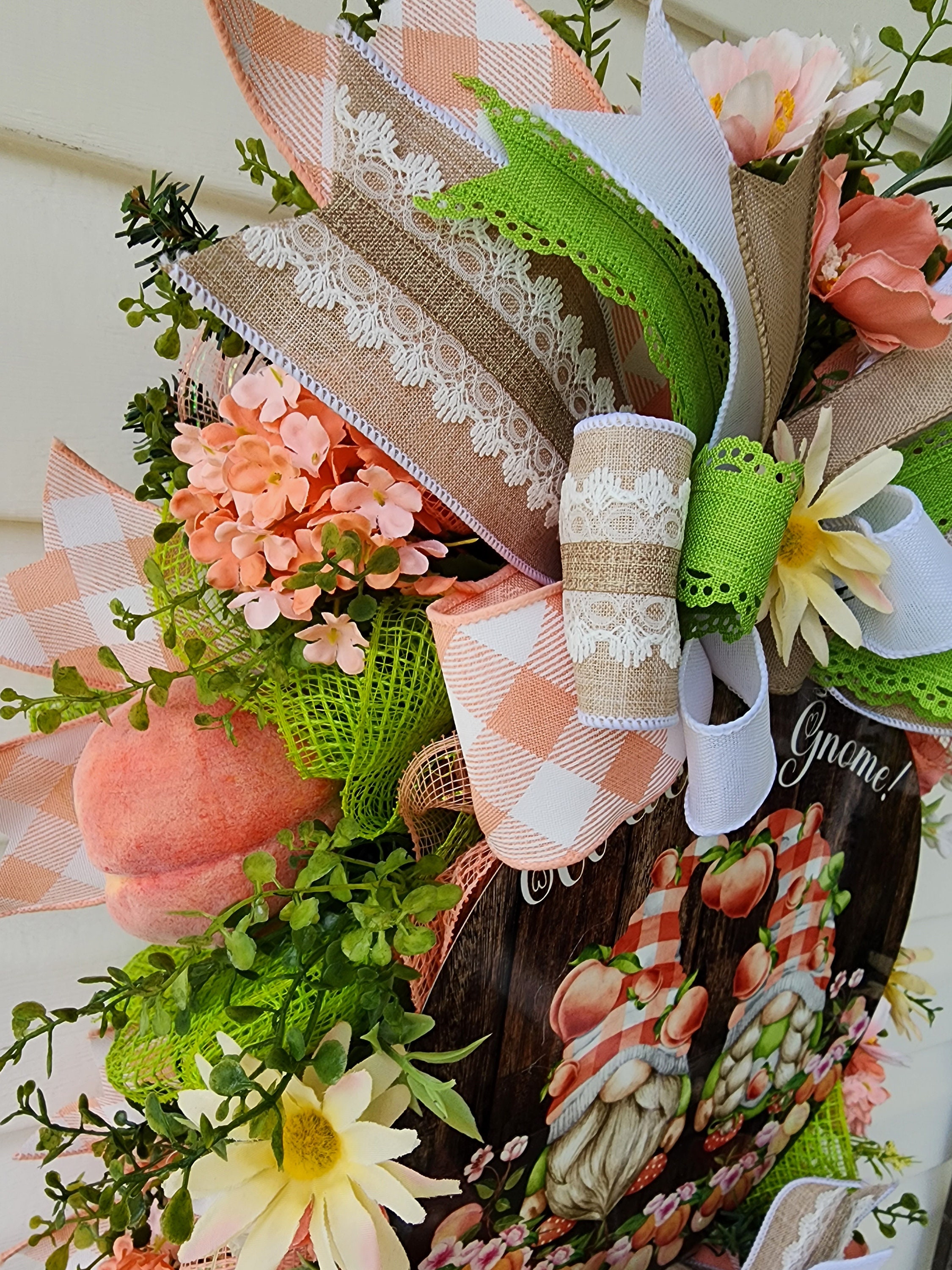 Gnome Spring Summer Swag Peach Fruit Wreath for Front Door - Etsy