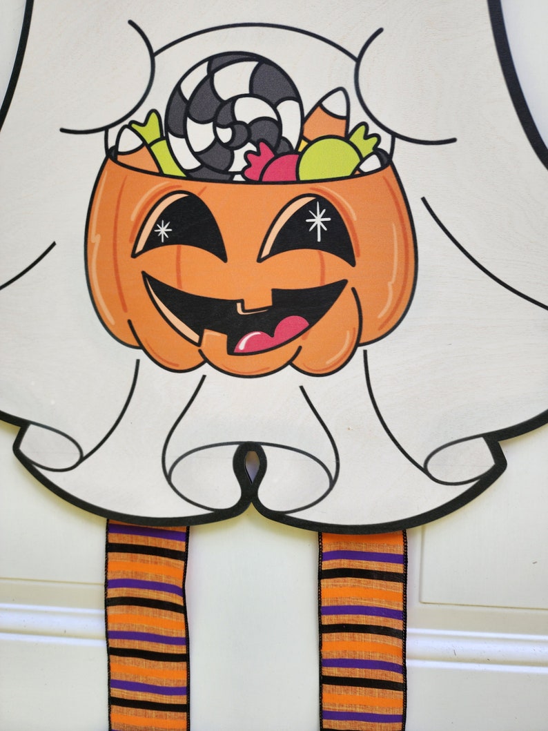 Halloween Ghost, Candy Corn, Trick or Treat Door Hanger, Wall Hanging, Front Door Outdoor Decor ...