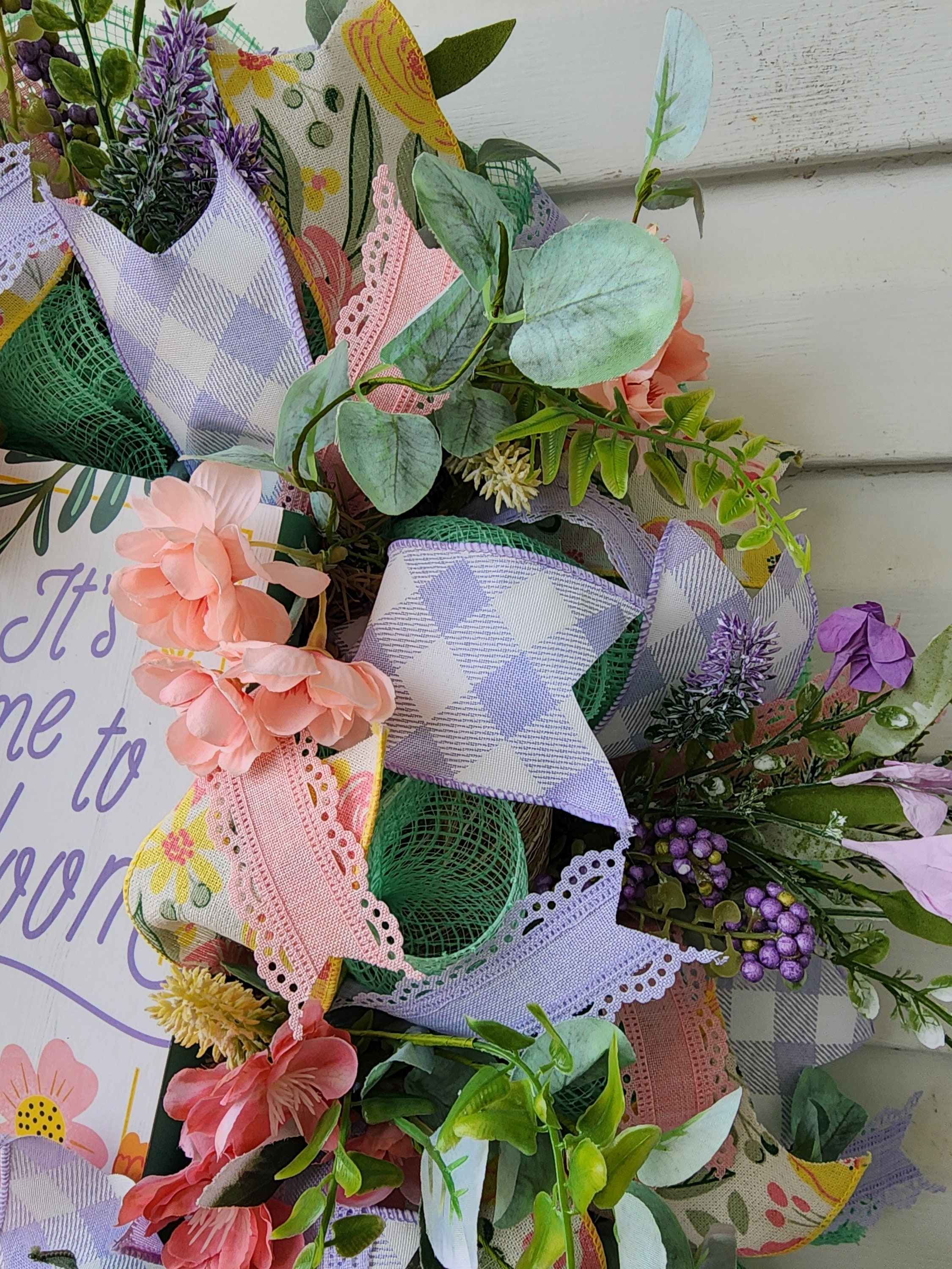 Spring Easter Bunny Floral Front Door Decor Wreath, Door Hanger, Wall ...