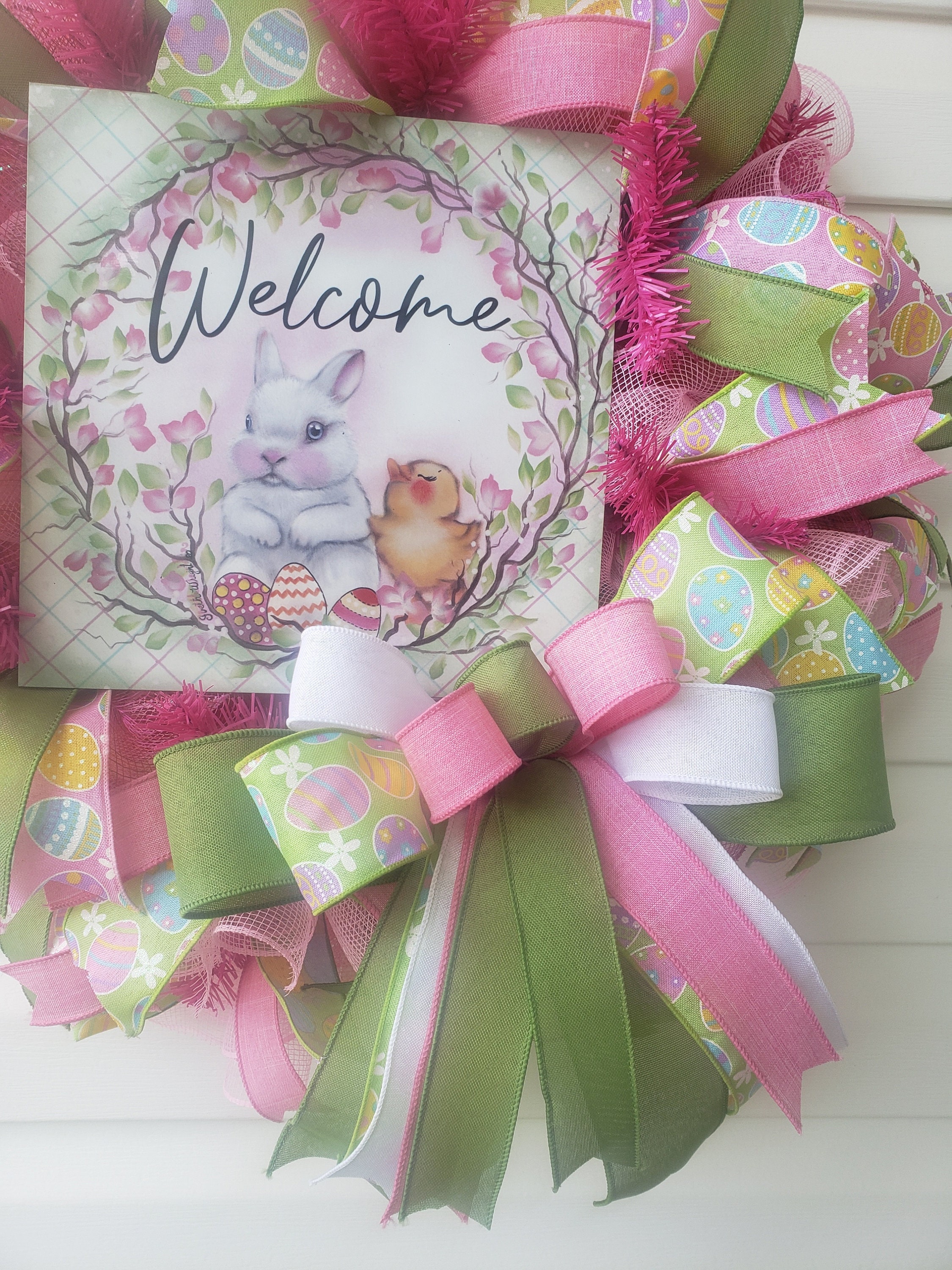 Easter Welcome Wreath Bunny Wreath Door Hanger Farmhouse - Etsy