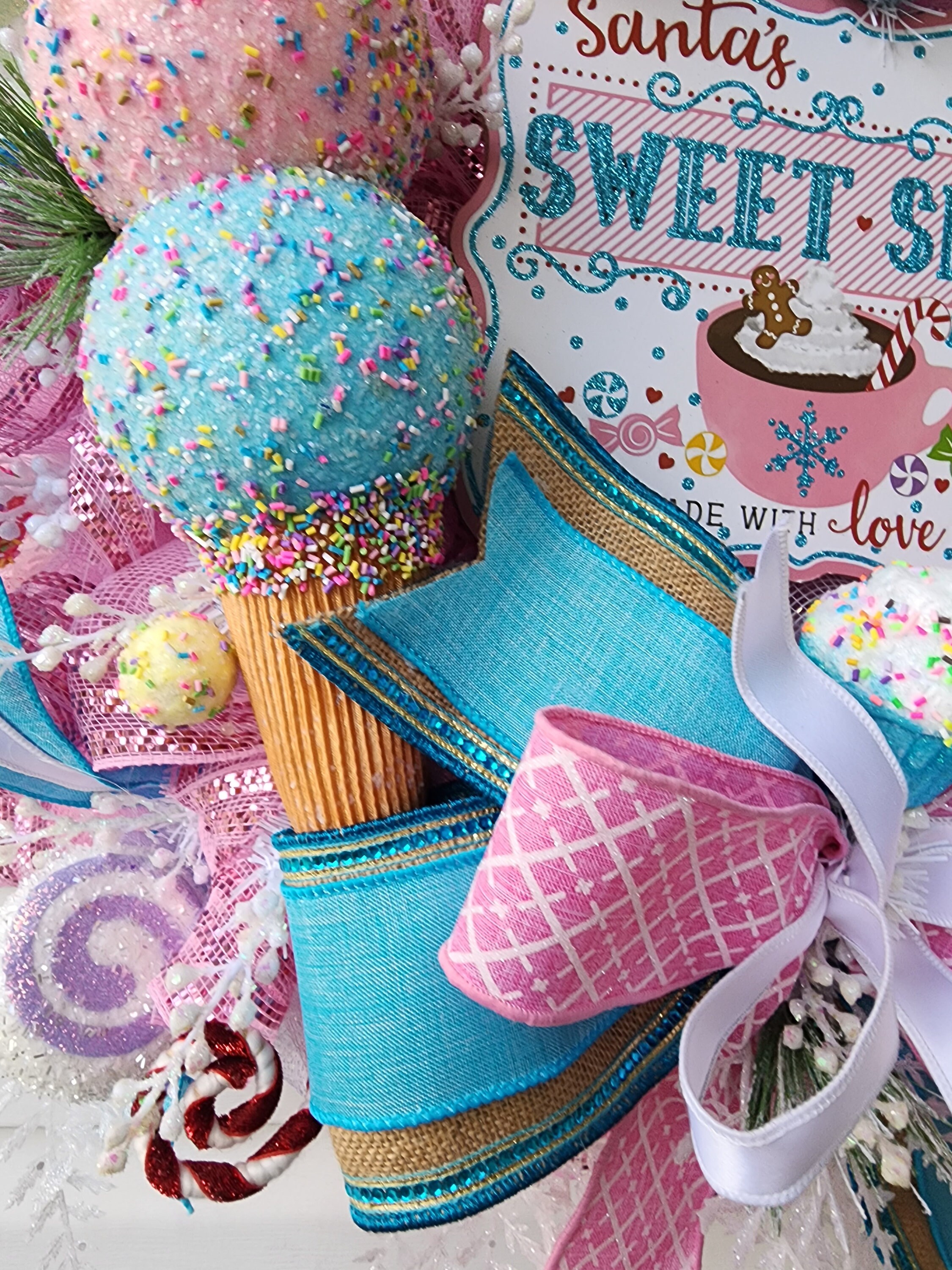 Christmas Candy Treats Themed Floral Wreath, Santa Wall Hanging Door ...