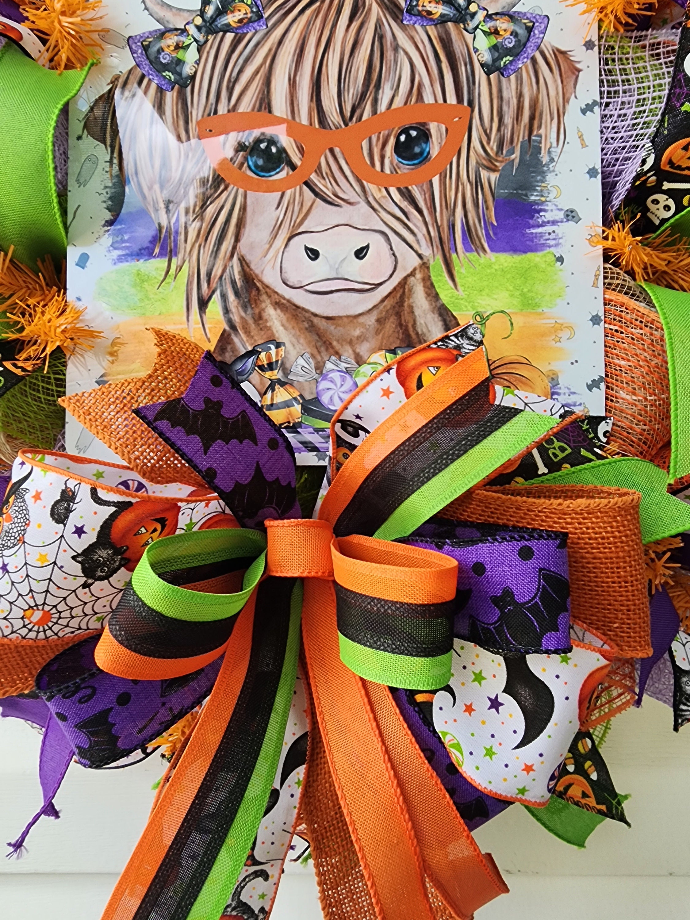 Halloween Highland Cow Fun Front Door Decor Wreath or Wall Hanging - Etsy