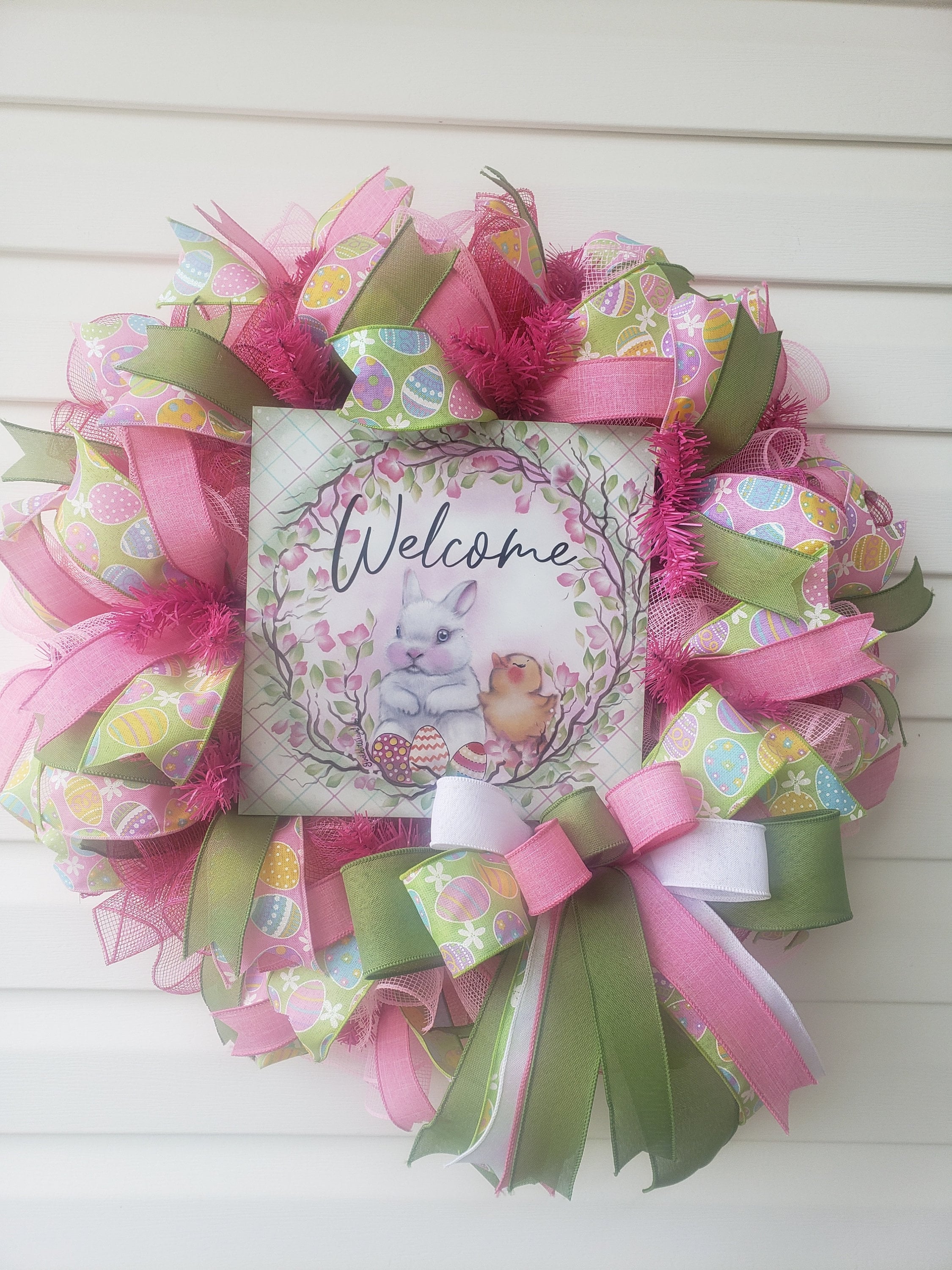 Easter Welcome Wreath Bunny Wreath Door Hanger Farmhouse - Etsy