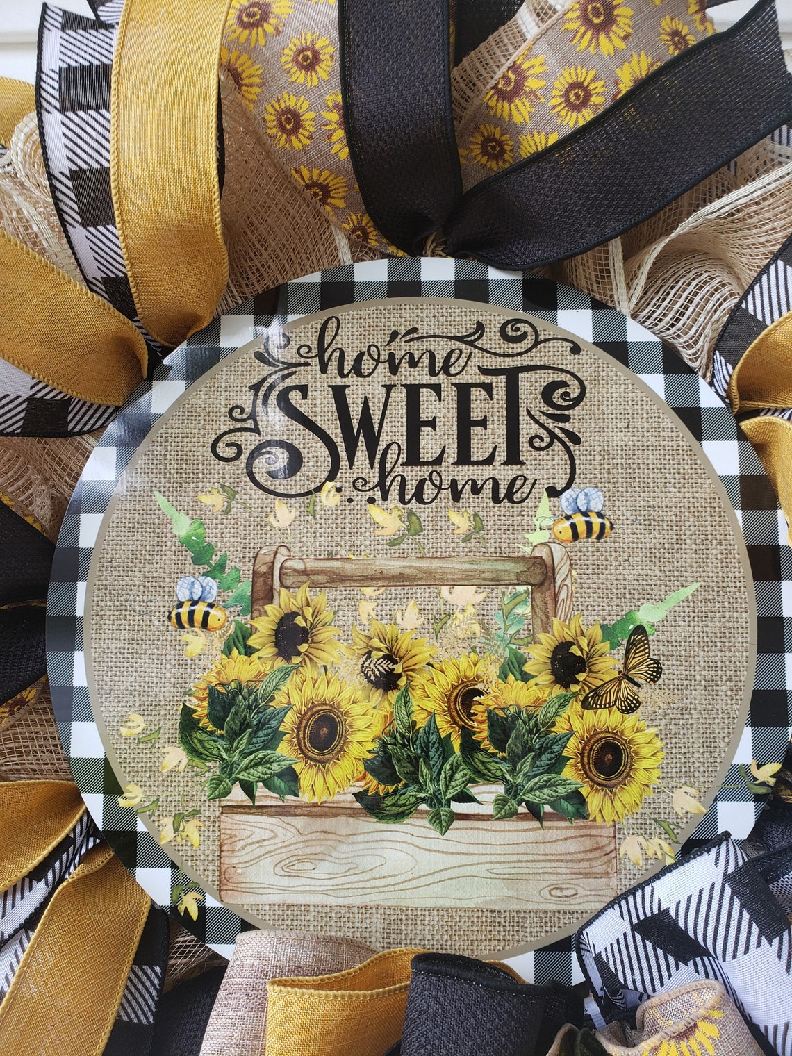 Sunflower Fall Buffalo Check Wreath Door Hanger Front Door - Etsy