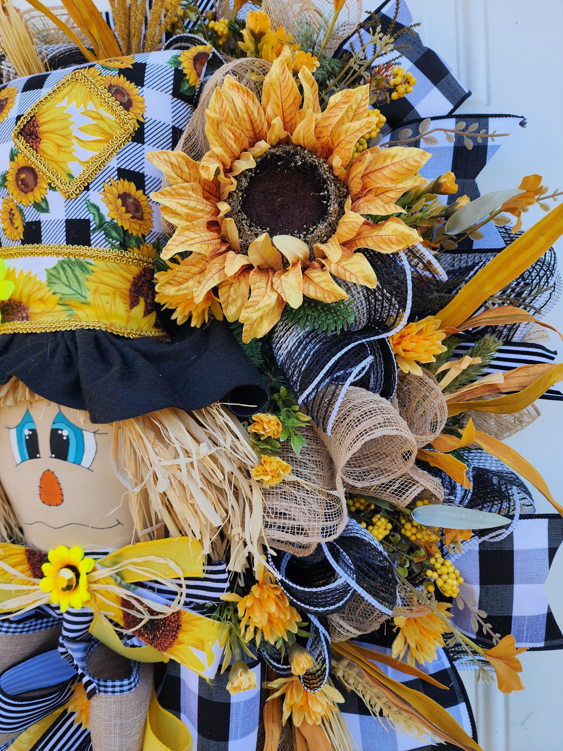 Fall Scarecrow Farmhouse Front Door Welcome Wreath, Outdoor Front Porch ...