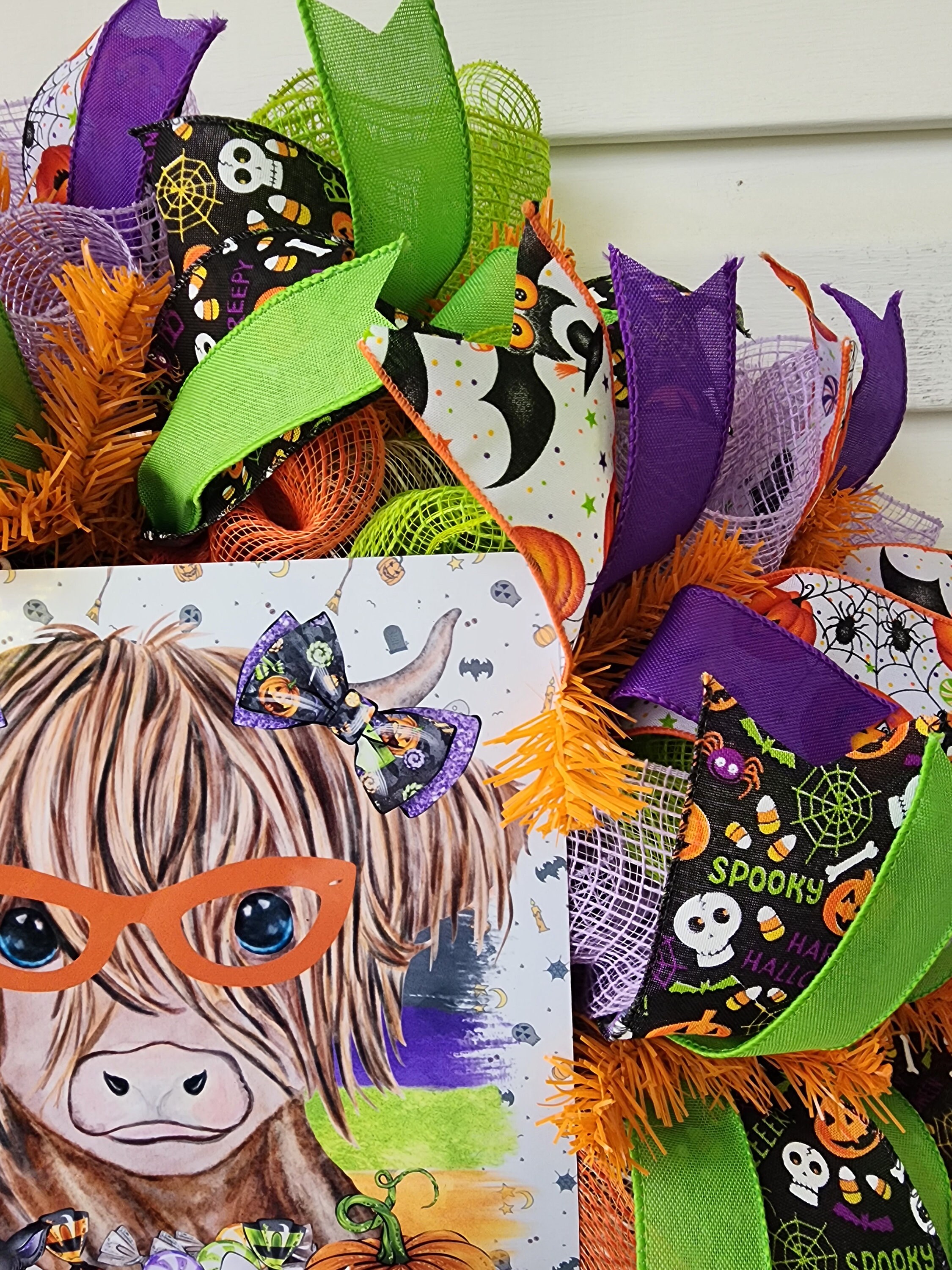 Halloween Highland Cow Fun Front Door Decor Wreath or Wall Hanging - Etsy