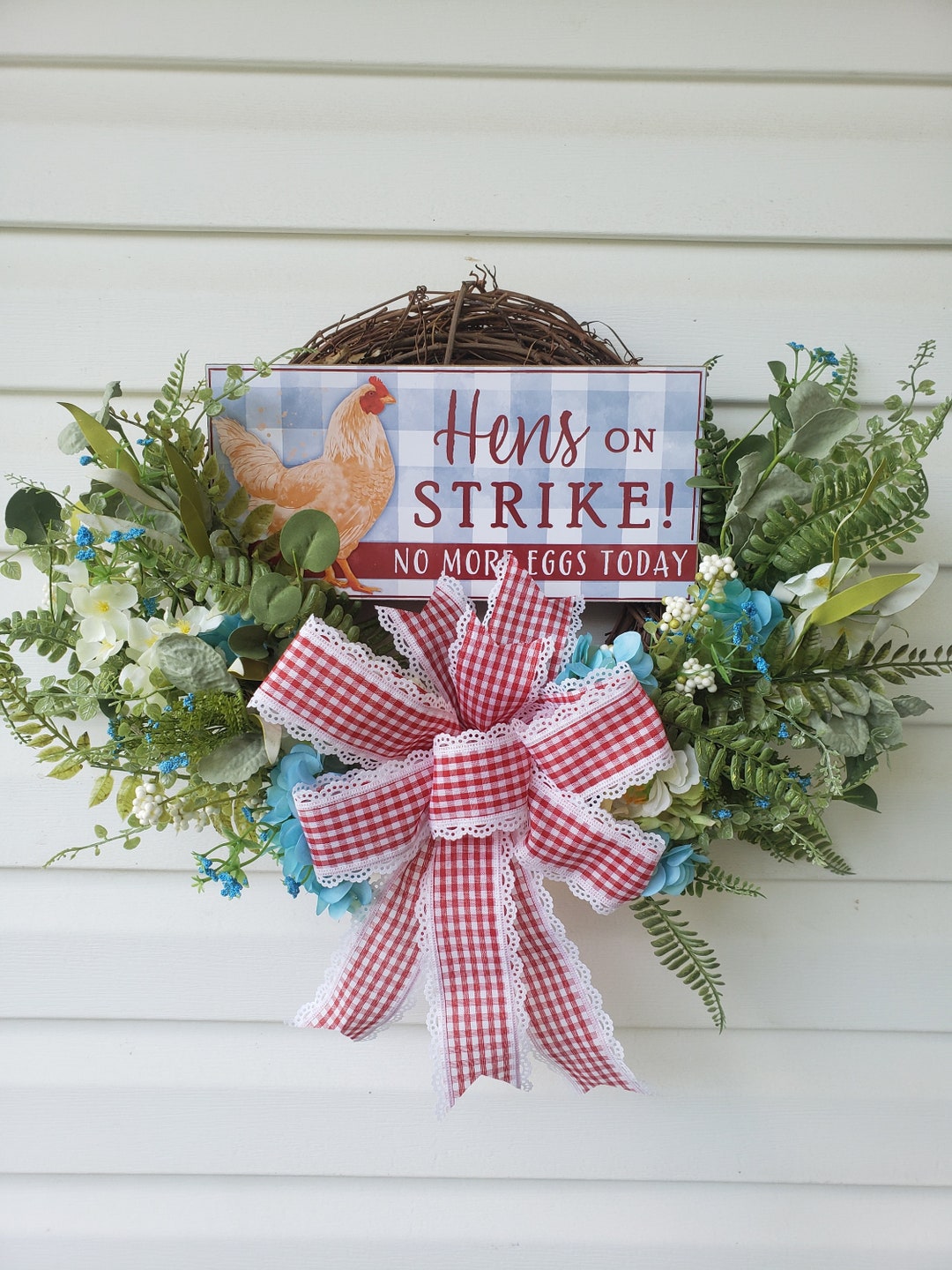 Chicken Spring Summer Farmhouse Grapevine for Front Door or Kitchen ...