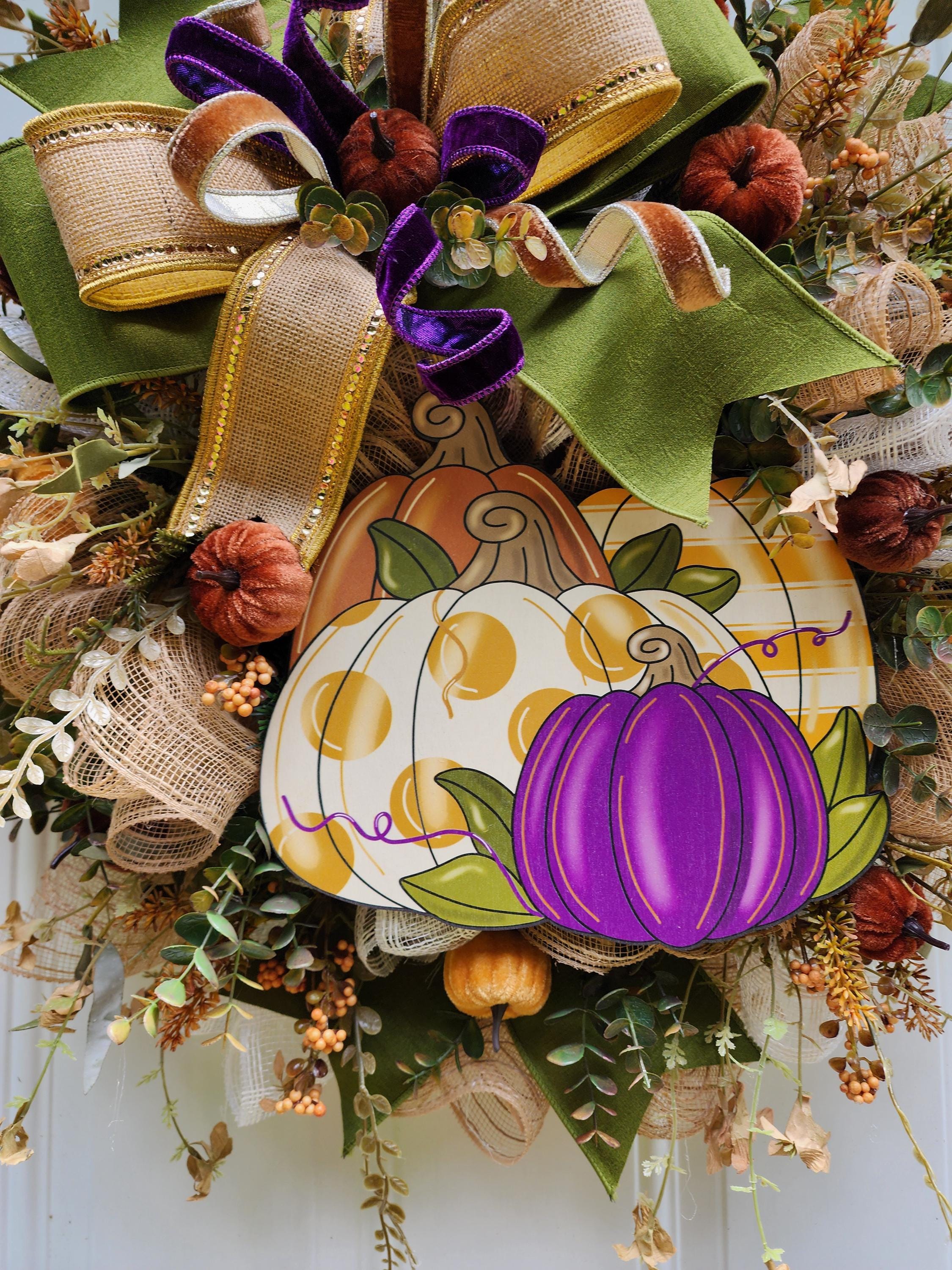 Fall Pumpkin Floral Welcome Wreath, Autumn Door Decor, Thanksgiving ...