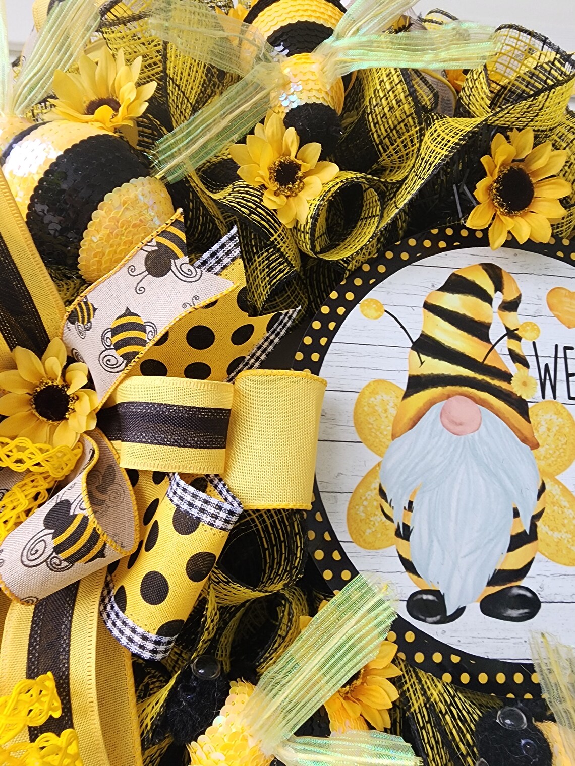 Bee Summer Gnome Welcome Wreath Front Door Decor Wall Hanging - Etsy