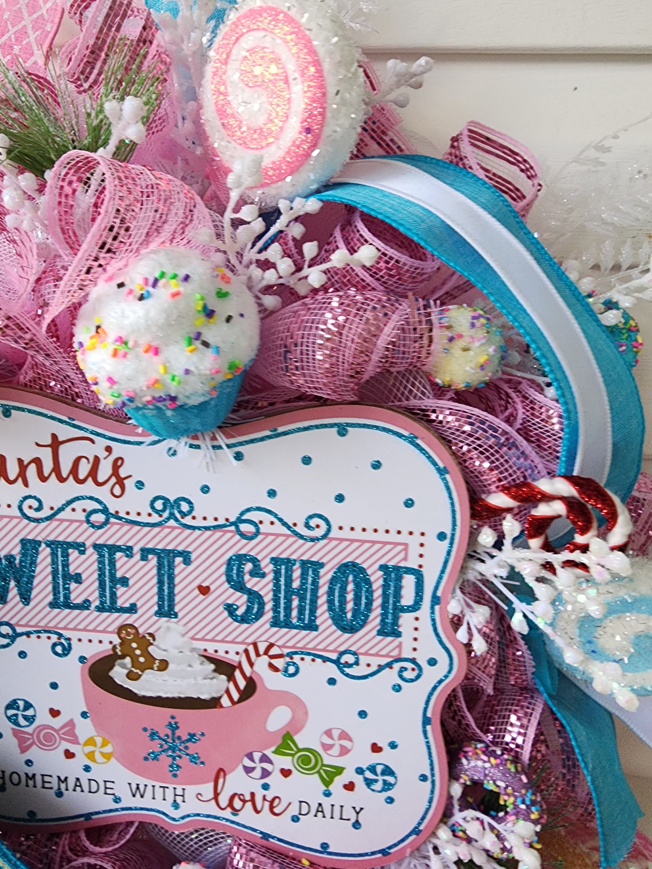 Christmas Candy Treats Themed Floral Wreath, Santa Wall Hanging Door ...