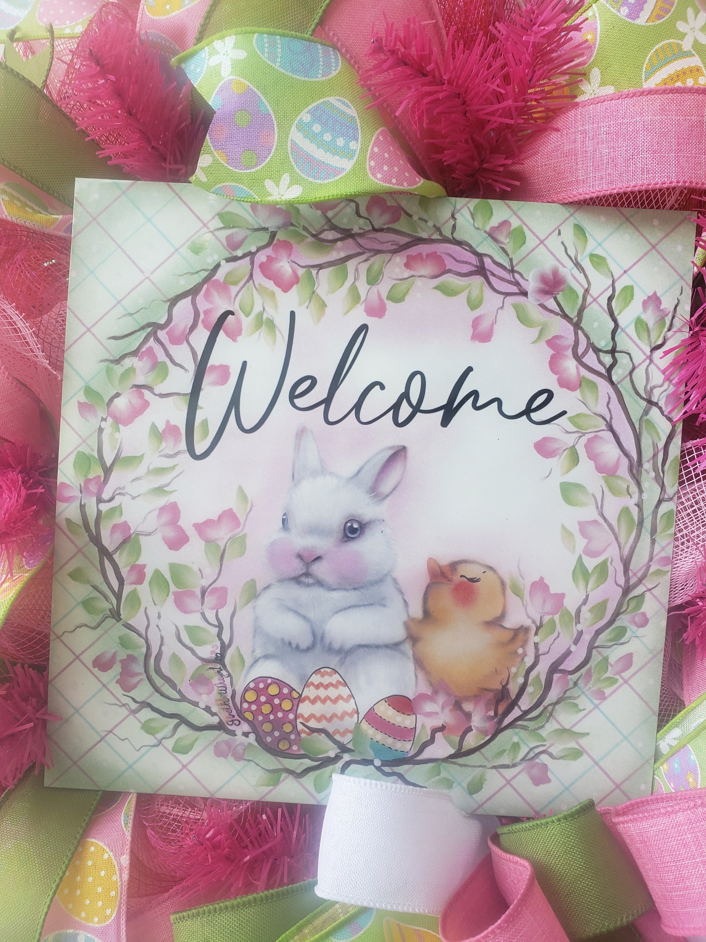 Easter Welcome Wreath Bunny Wreath Door Hanger Farmhouse - Etsy