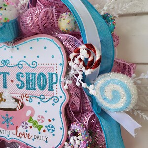 Christmas Candy Treats Themed Floral Wreath, Santa Wall Hanging Door ...