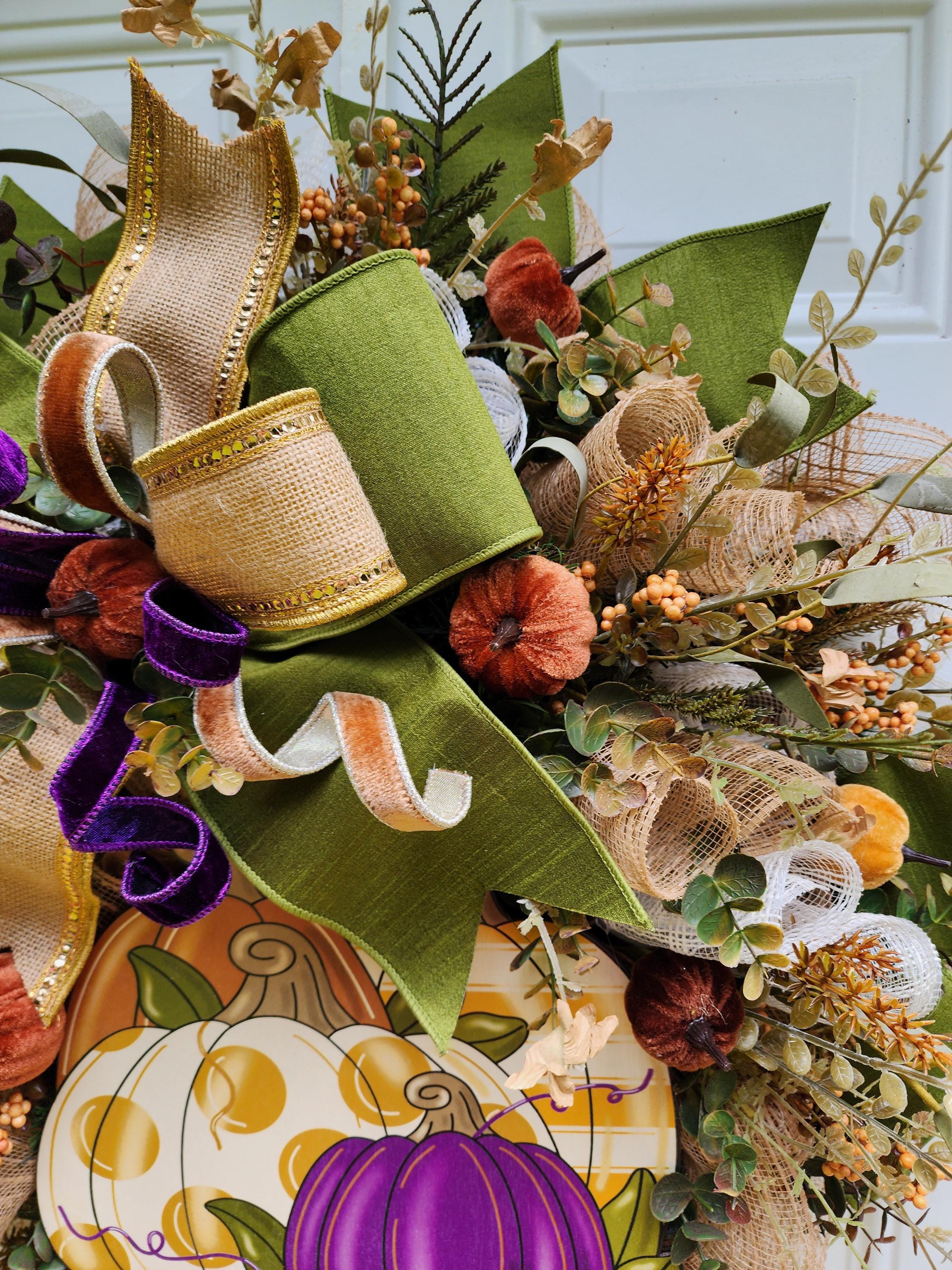 Fall Pumpkin Floral Welcome Wreath, Autumn Door Decor, Thanksgiving ...
