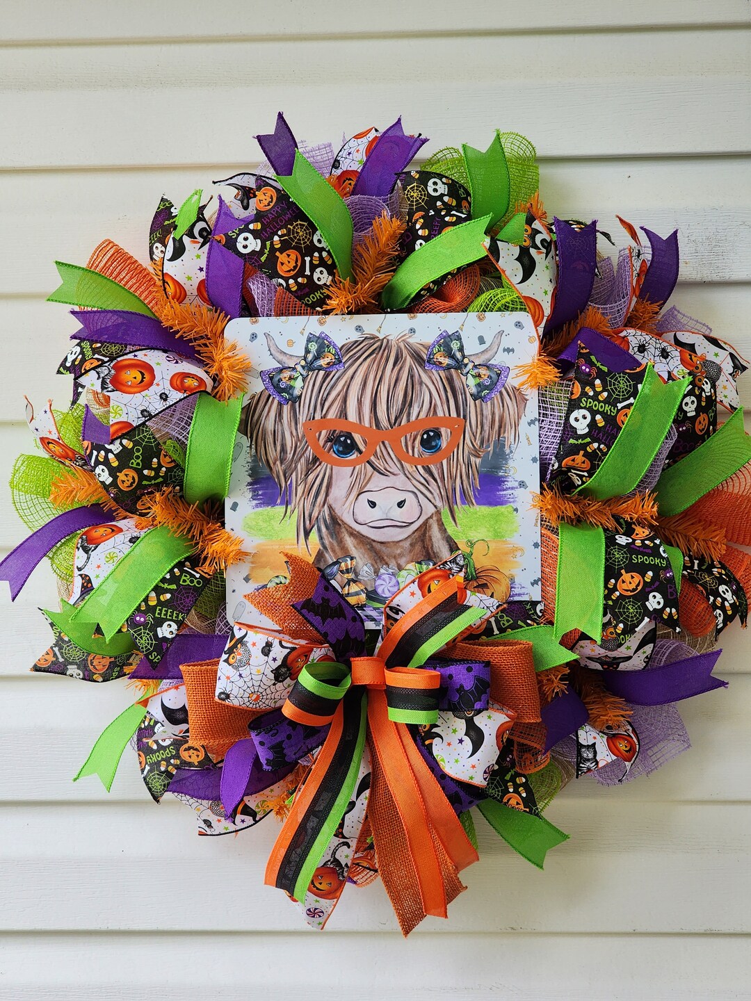 Halloween Highland Cow Fun Front Door Decor Wreath or Wall Hanging - Etsy