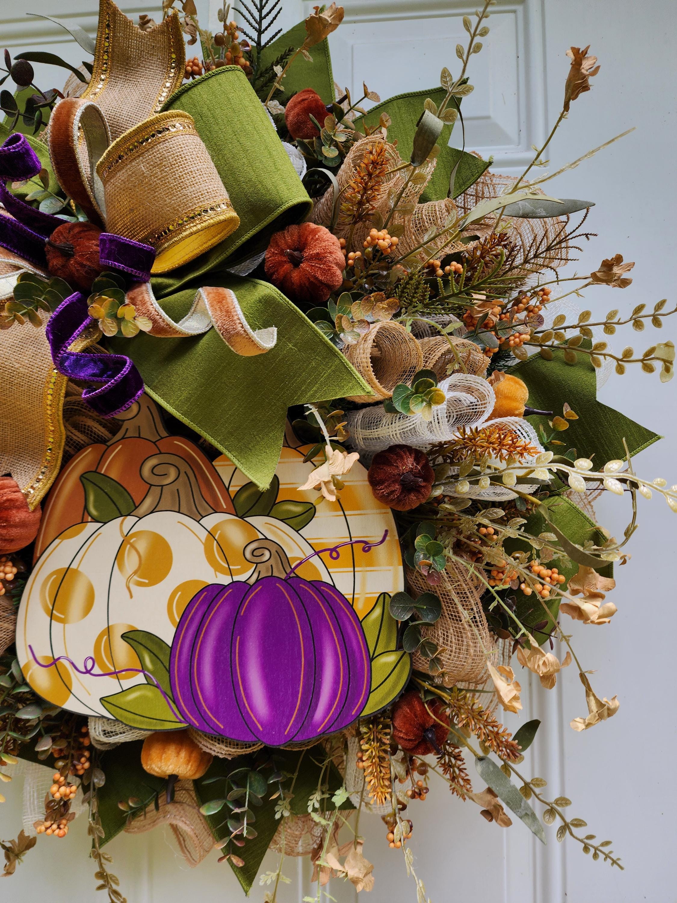 Fall Pumpkin Floral Welcome Wreath, Autumn Door Decor, Thanksgiving ...