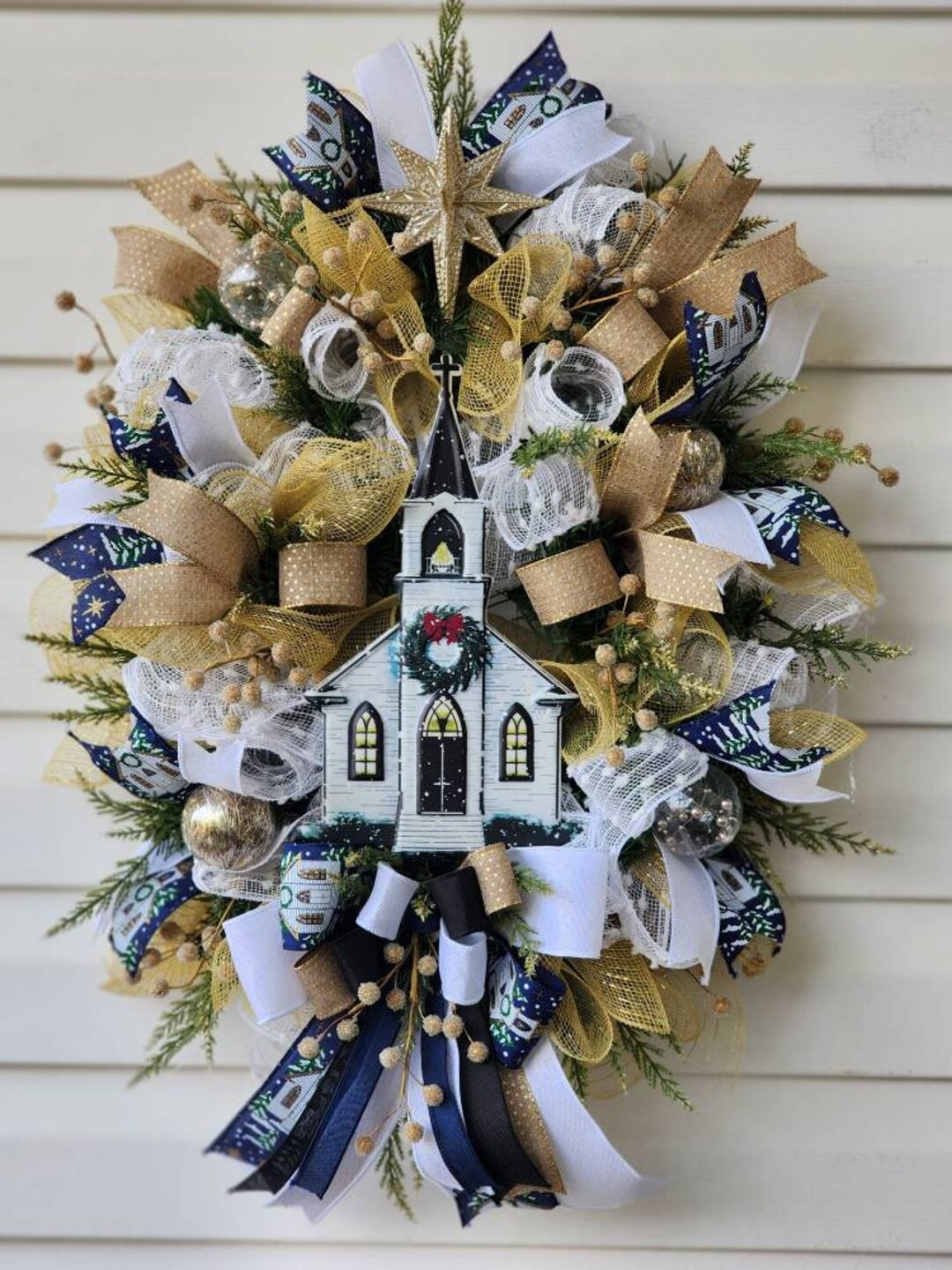 Christmas Holiday Church Front Door Decor Hanger, Wall Hanging, Mantle ...