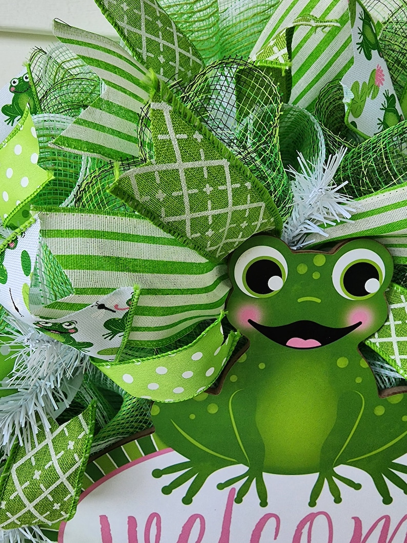 Frog Welcome Green Summer Farmhouse Door Hanger Wall Hanging - Etsy