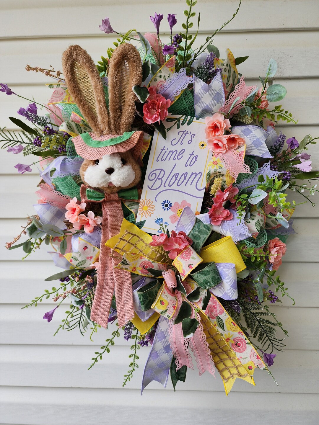 Spring Easter Bunny Floral Front Door Decor Wreath, Door Hanger, Wall ...