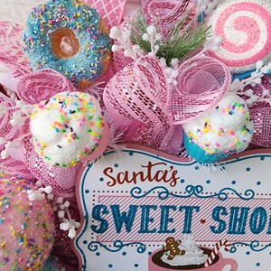 Christmas Candy Treats Themed Floral Wreath, Santa Wall Hanging Door ...