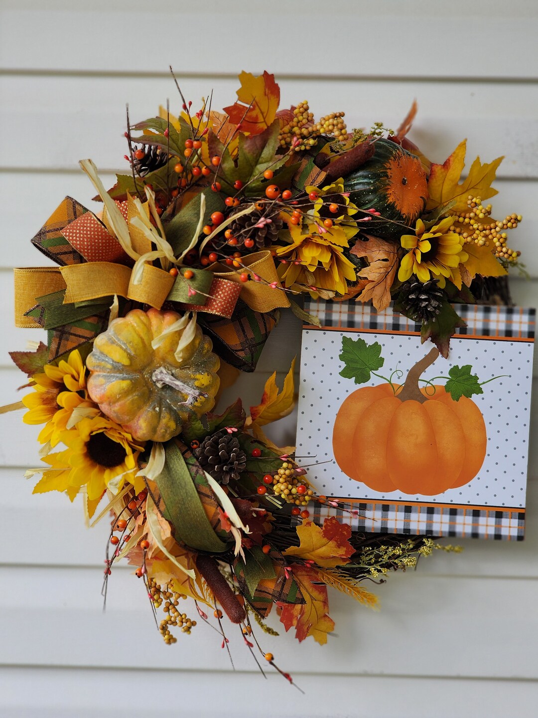 Fall Pumpkin Grapevine Wreath Autumn Thanksgiving Front Door - Etsy