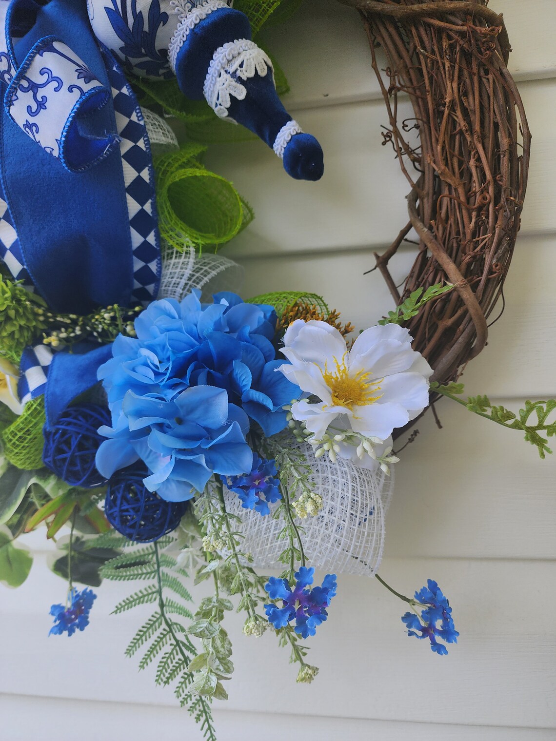 Blue Toile Floral Grapevine Wreath With Large Chinoiserie - Etsy