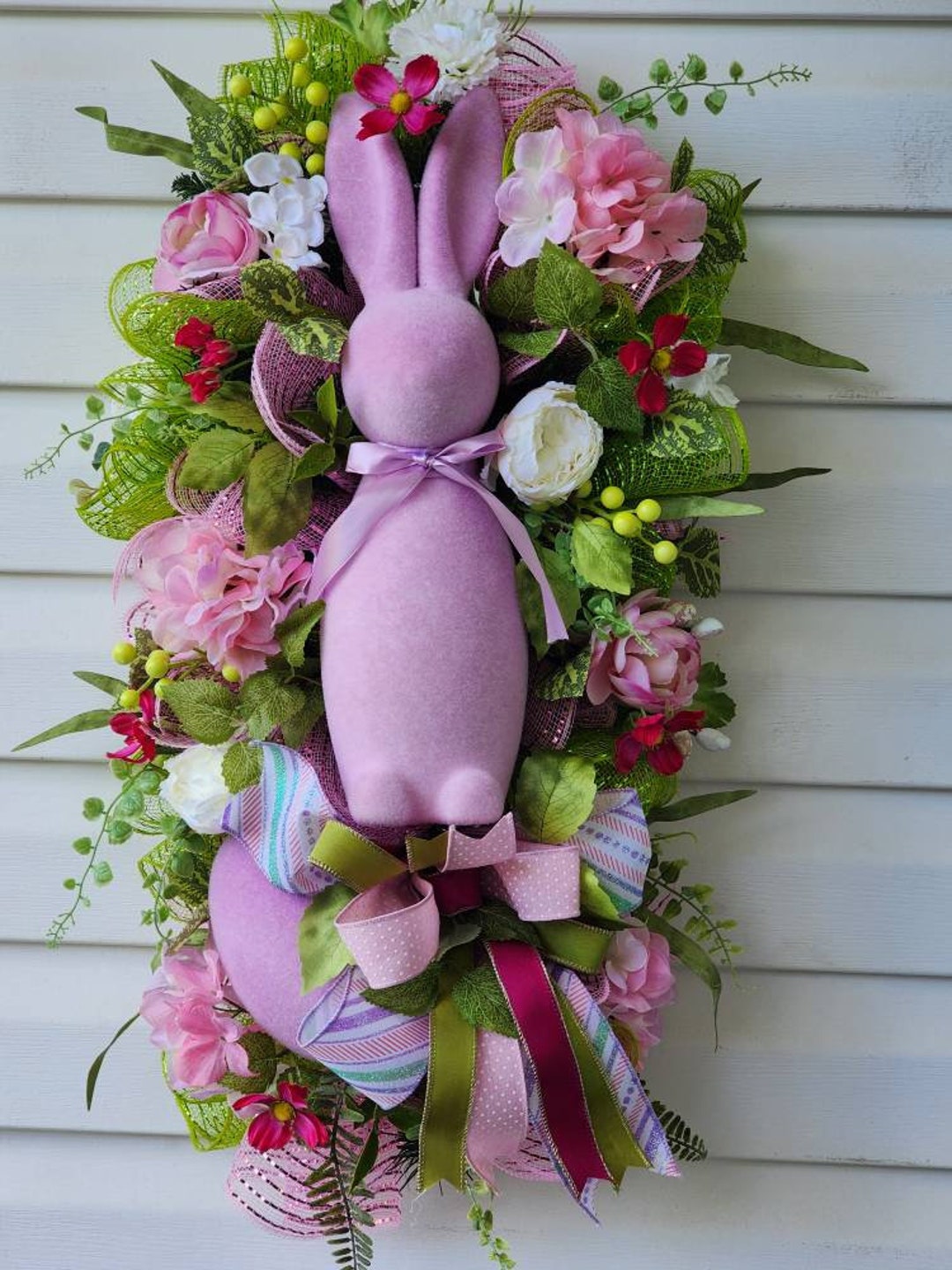 Easter Swag Wreath, Bunny Wreath, Door Hanger, Farmhouse, Rustic, Wall ...
