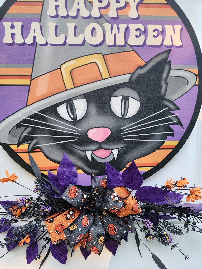 Halloween Black Cat Door Hanger Wall Hanging, Front Door Outdoor Decor ...