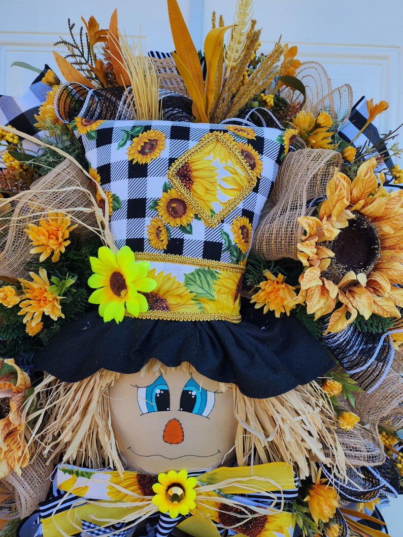 Fall Scarecrow Farmhouse Front Door Welcome Wreath, Outdoor Front Porch ...