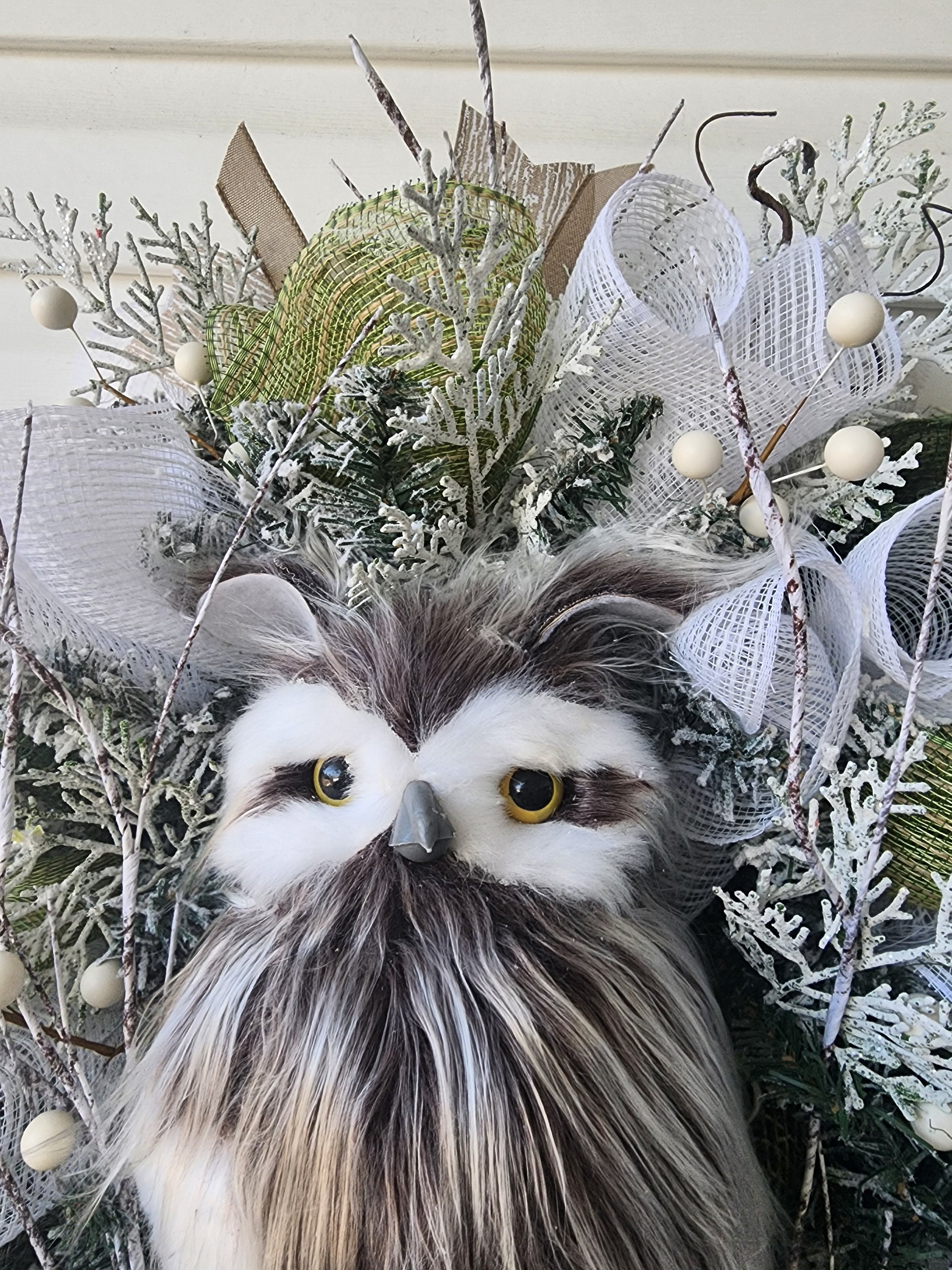 Christmas Winter Woodland Snow Owl Front Door Decor, Farmhouse Door ...