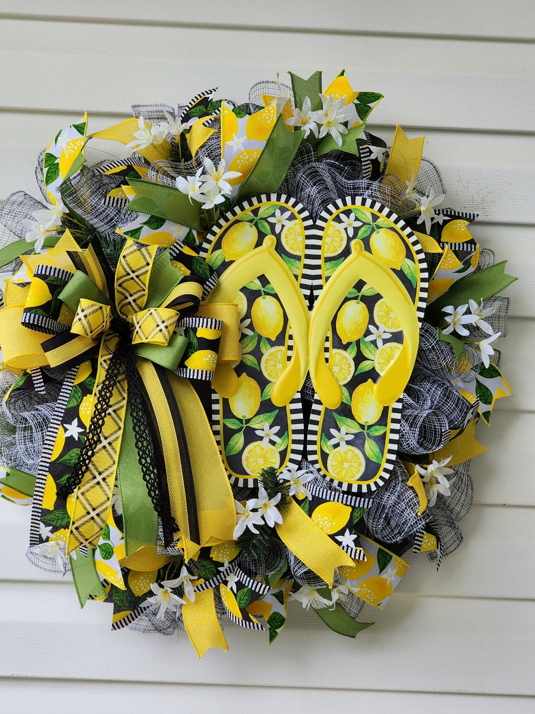 Lemon Flip Flop Summer Wreath, Farmhouse Fruit Door Hanger, Lemon Front ...
