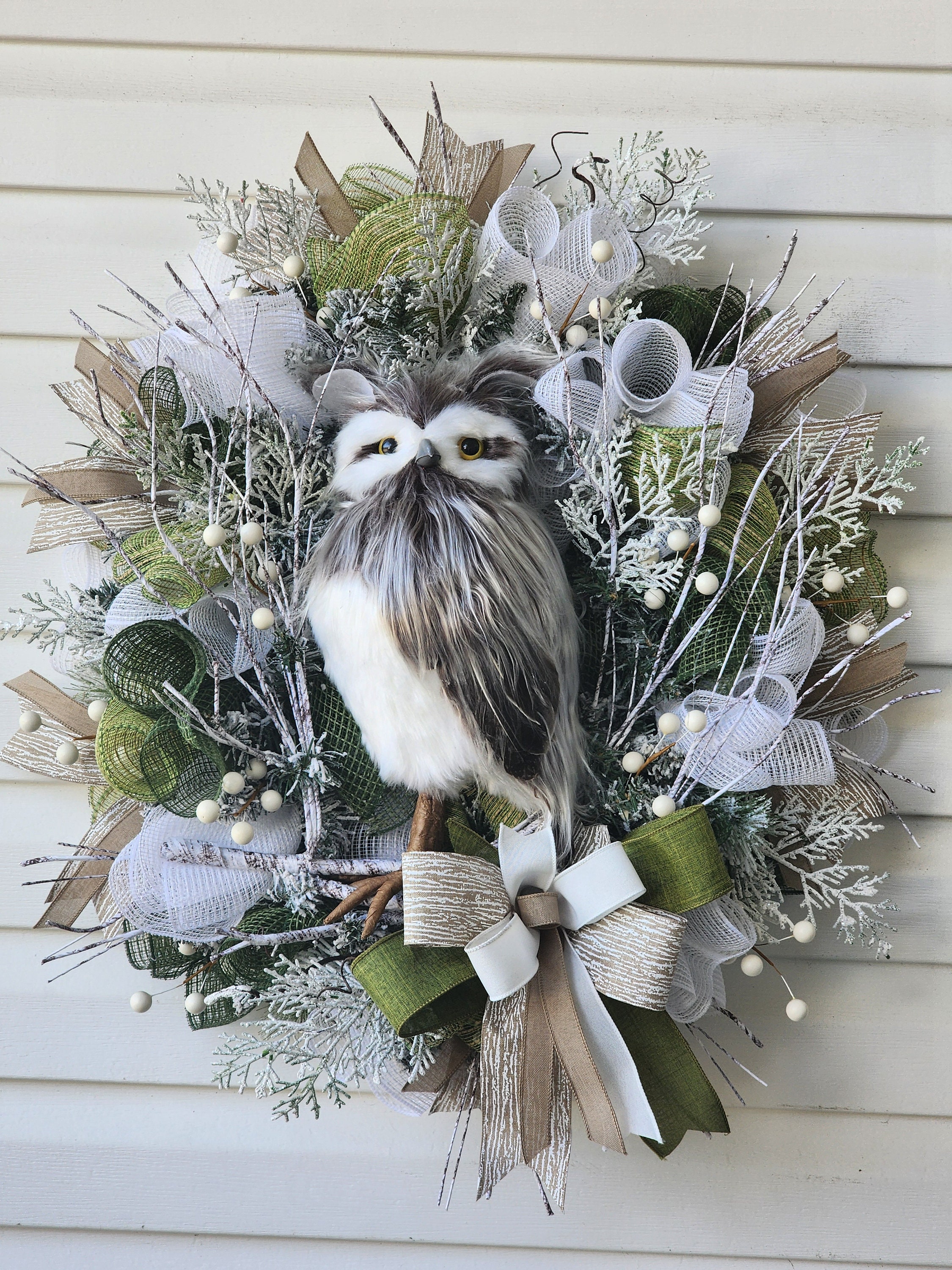 Christmas Winter Woodland Snow Owl Front Door Decor, Farmhouse Door ...