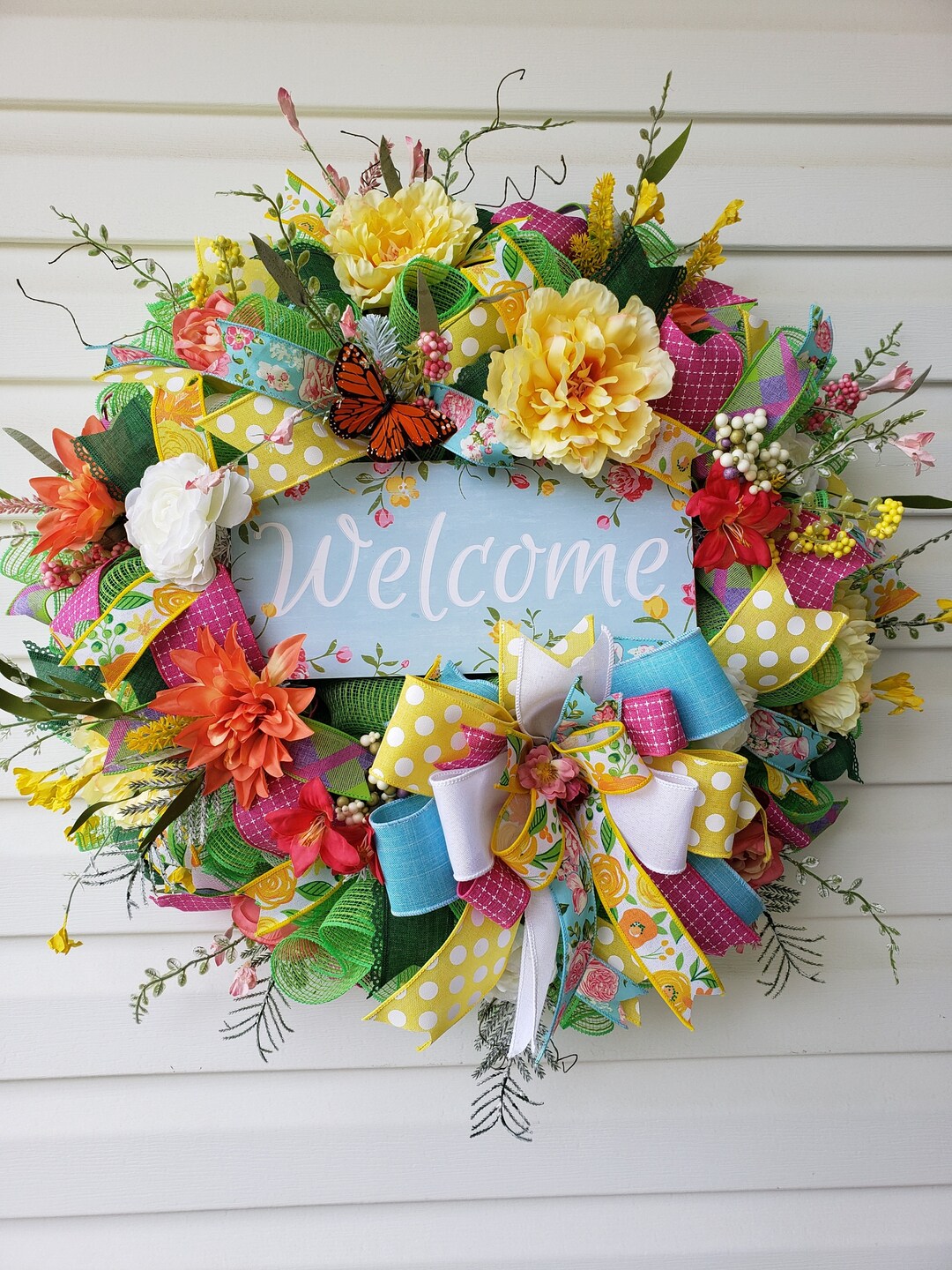 Welcome Wreath, Floral Wreath, Everyday Wreath, Spring/summer Wreath ...