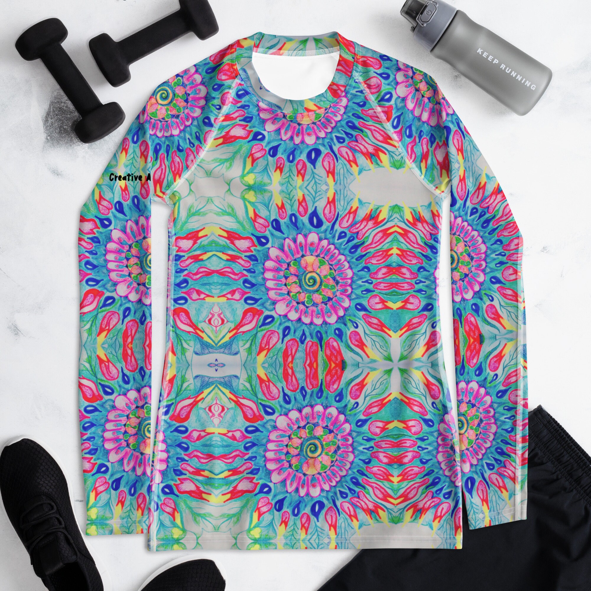 Womens Rash Guard Flower of Life Colorful Beachwear Mandala Surfwear ...