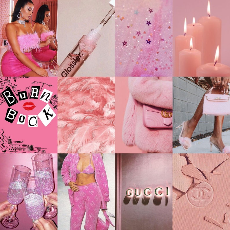 Boujee Pink Aesthetic Wall Collage Kit Pink Wall Collage Etsy