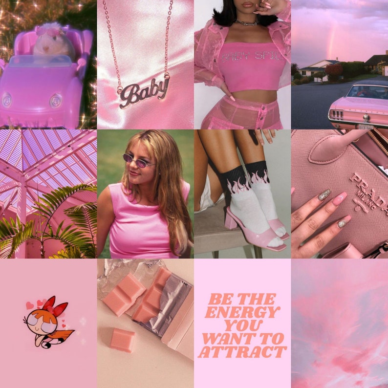 Boujee Pink Aesthetic Wall Collage Kit Pink Wall Collage Etsy