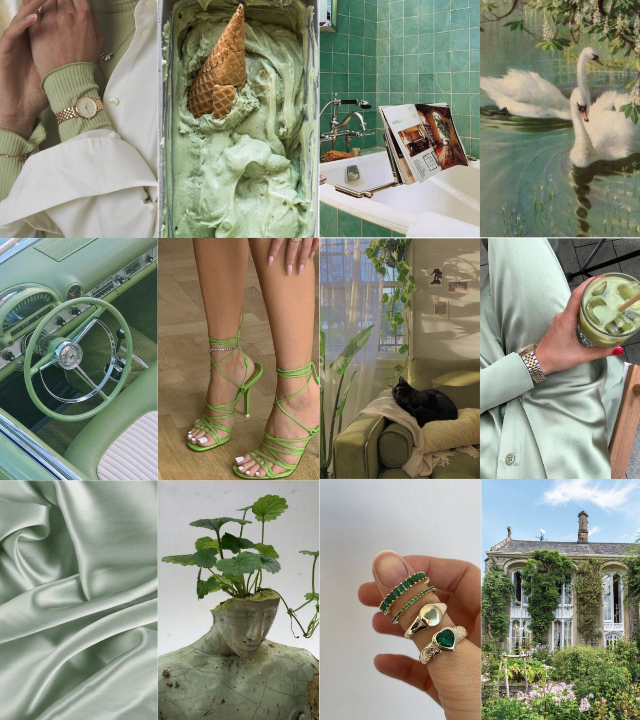 Light Green Wall Collage Kit, Green Aesthetic Wall Collage, Sage Green ...