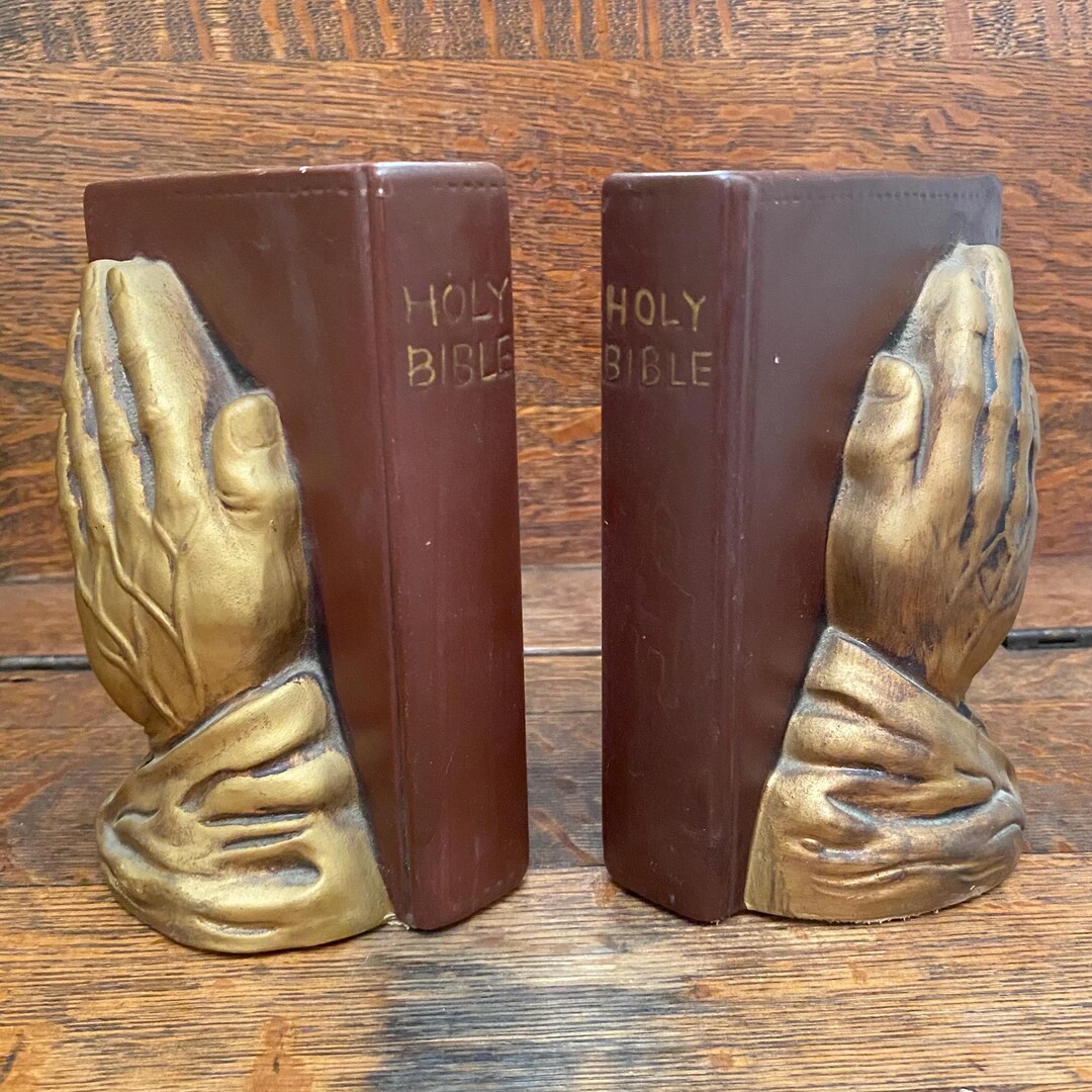 Vintage Holy Bible Praying Hands Weighted Bookends Made in Japan. Made ...