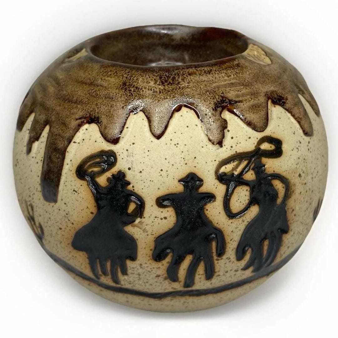 Vintage Western Wild Horses Cowboy Drip Lava Glaze Votive Candle Holder ...
