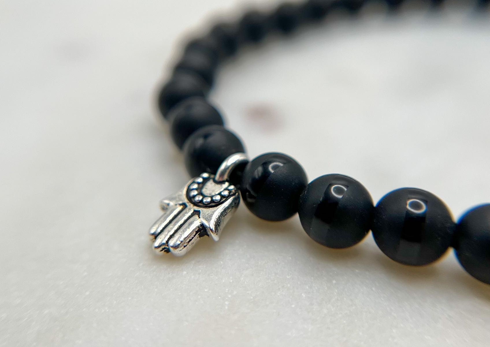 Black Onyx Crystal Bracelet, Black Onyx Beaded Gemstone Bracelet, Hamsa ...