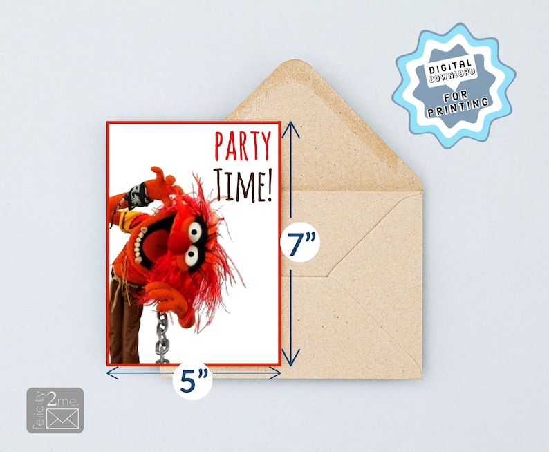 Digital Birthday Card 5x7inch. Animal Muppet PARTY TIME. - Etsy