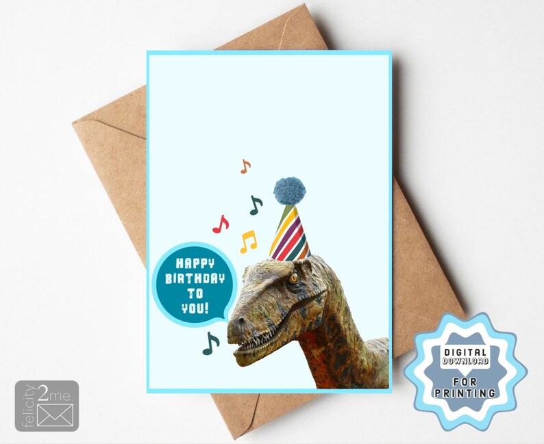 Raptor Dinosaur Birthday Card, Digital Download for Printing - Etsy Canada