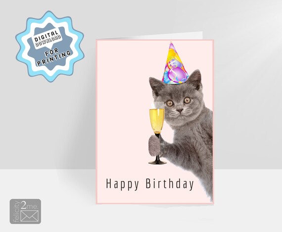 Cat Lover Birthday Card 5 X 7 Inch DIGITAL DOWNLOAD | Etsy