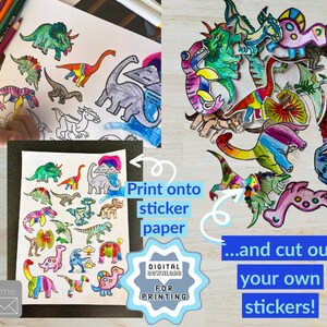 Dinosaur Coloring Page, Dinosaur Digital Stickers, PRINTABLE ...