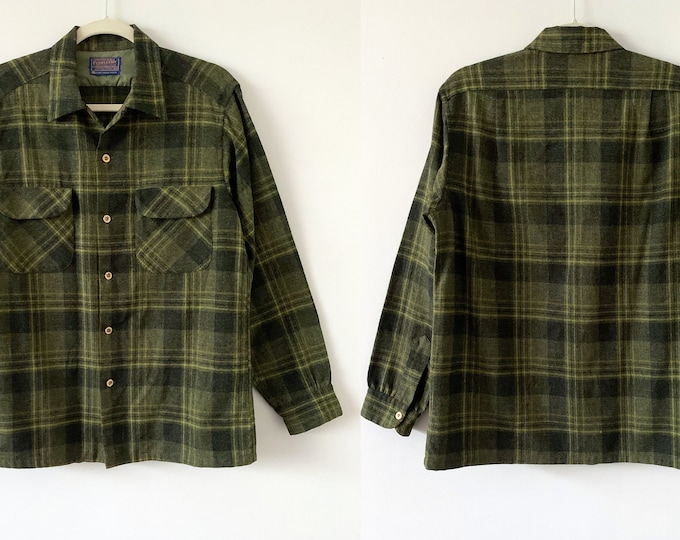 Vintage 60s Pendleton Wool Forest Green Earthtone Plaid Button Down ...